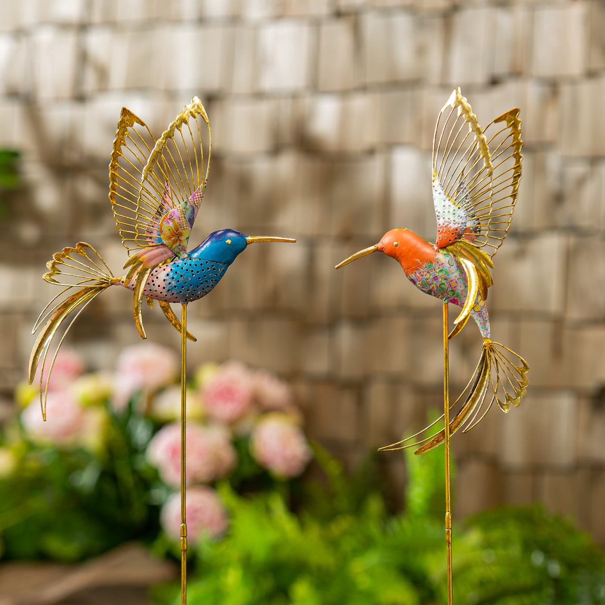 37"H Fluttering Hummingbird Metal Garden Stakes – Foxboro Fork in the ...